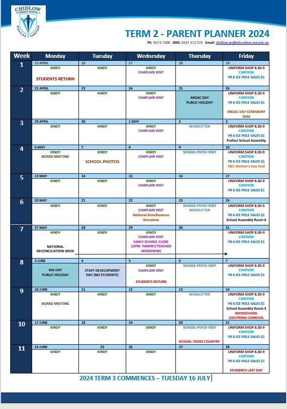 Term Planner - Chidlow Primary School