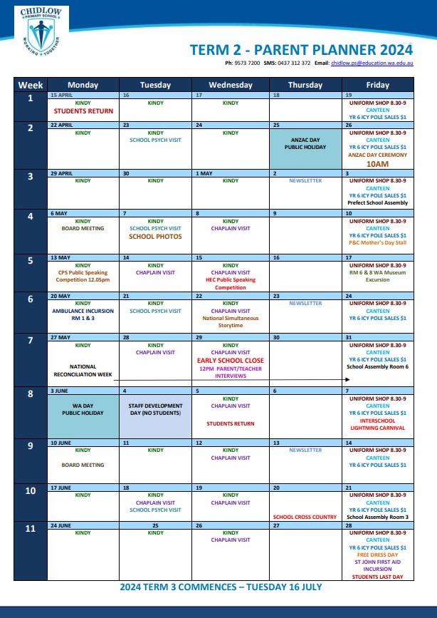 Term Planner - Chidlow Primary School
